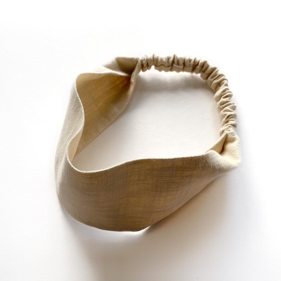 Handmade Natural Linen Stretchy Wide Headband, Women Elastic Flat ...