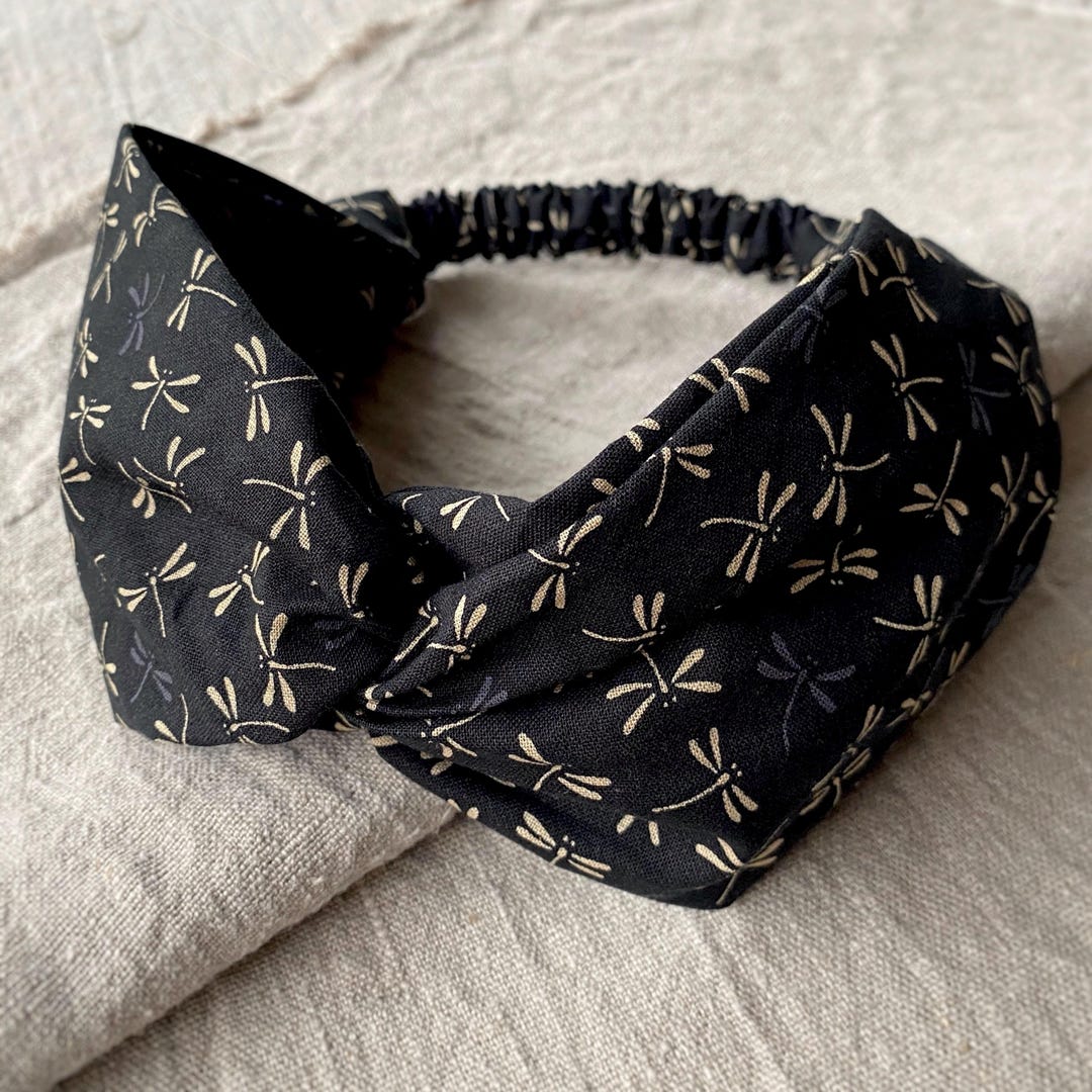 Black Dragonfly Japanese Cotton Twist Yoga Head Band, Women's Wide ...