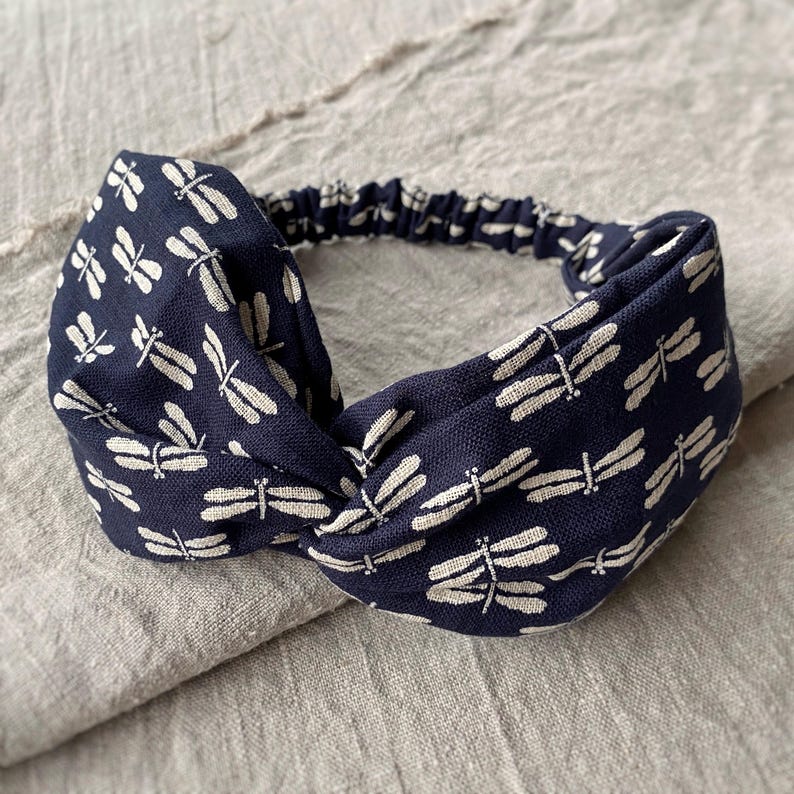 Japanese Cotton Dragonfly Print Twist Knot Headband, Elasticated Yoga ...