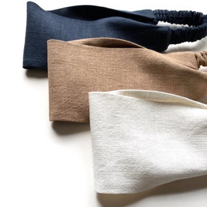 Handmade Bio Washed Linen Yoga Headband, Hairbands, Plain Coloured Wide ...