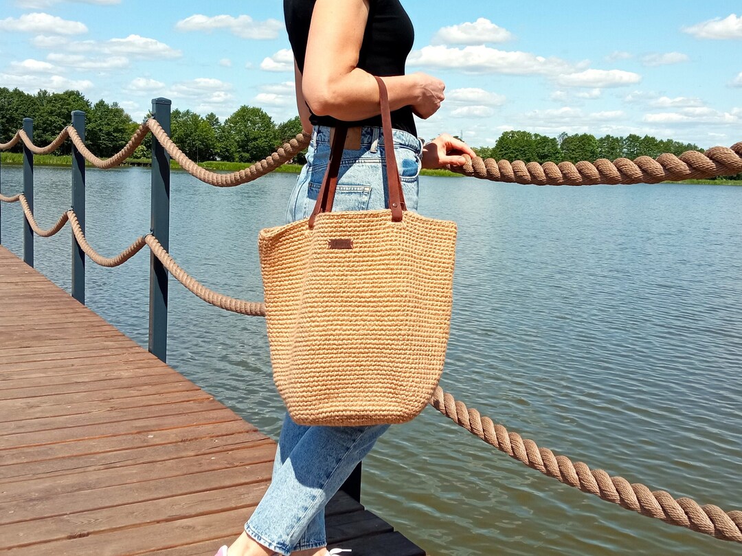 Jute Tote Bag, French Tote Bag, Crochet Summer Bag, Crochet Beach Bag ...