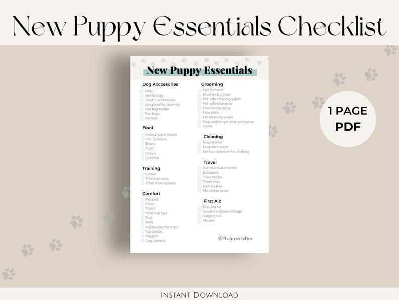 New Puppy Essentials Checklist PDF Printable | Instant Digital Download ...