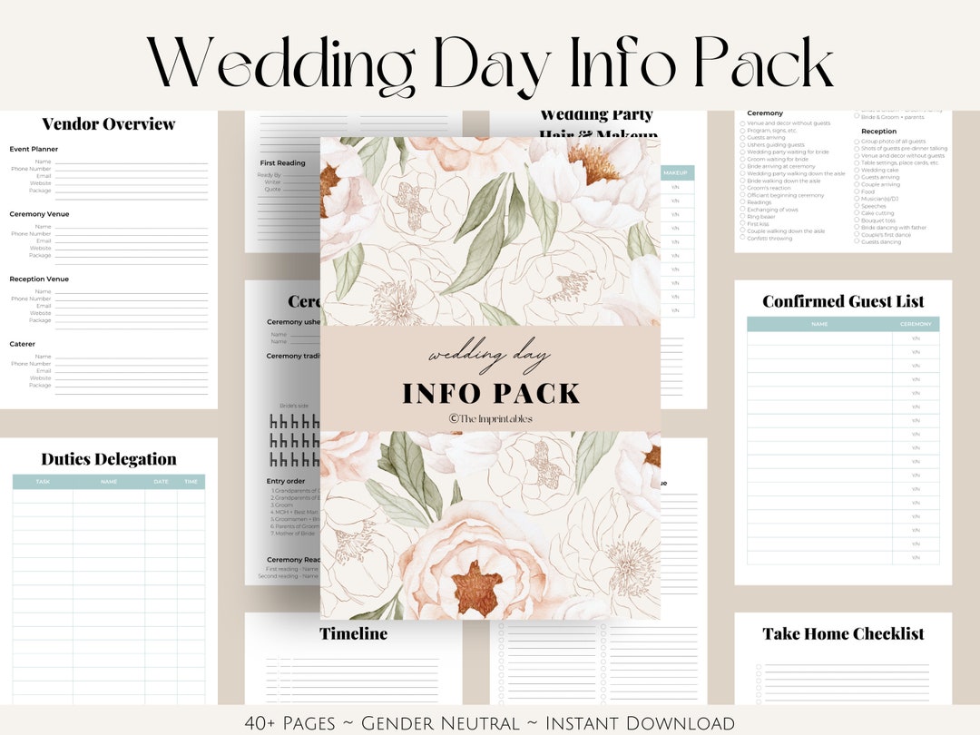 Wedding Day Info Pack Printable | 40+ Pages | Instant Digital Download ...