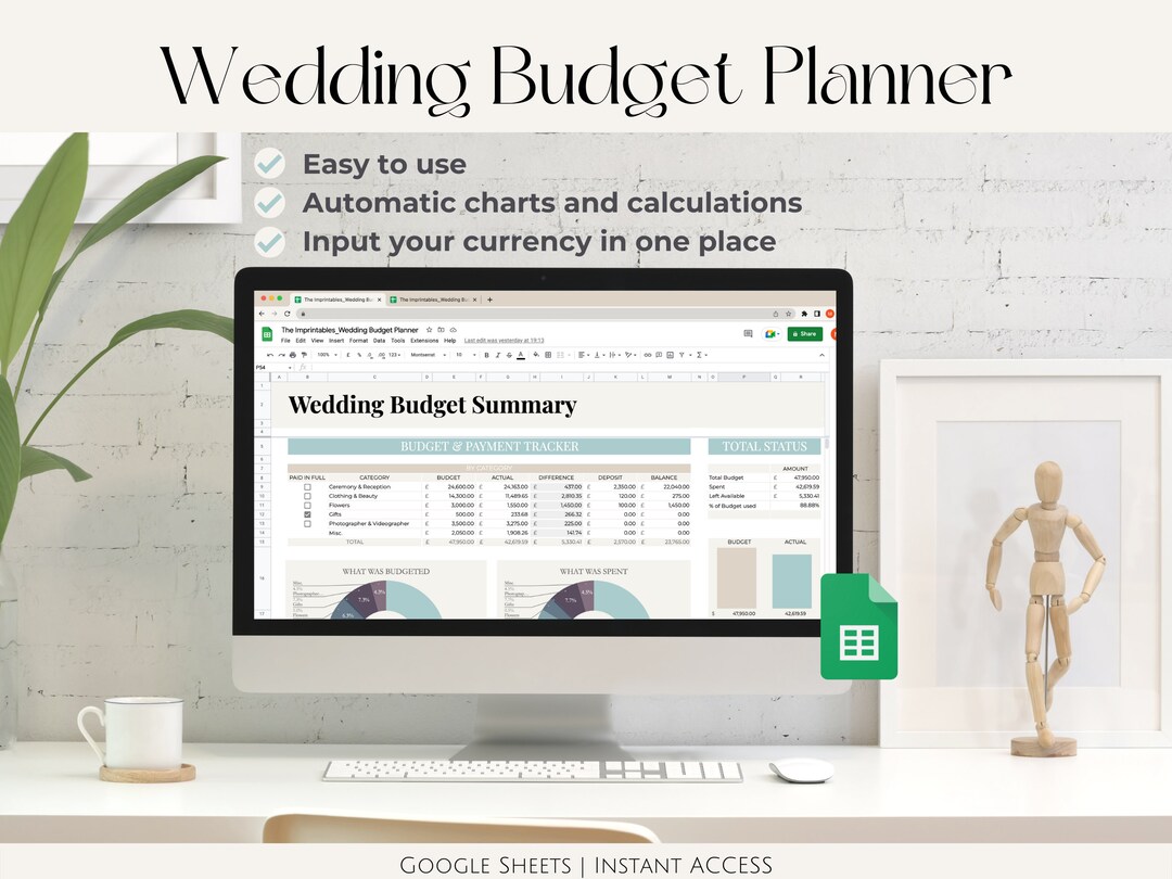Wedding Budget Planner Google Sheets Instant Access, Google Sheets ...