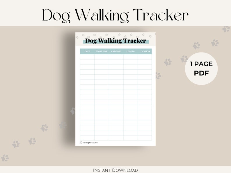 Dog Walking Tracker PDF Printable | Instant Digital Download | Puppy ...