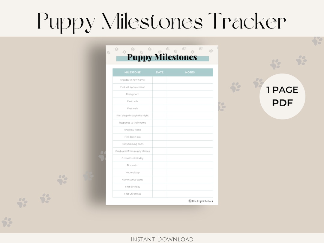 Puppy Milestones Tracker PDF Printable | Instant Digital Download ...