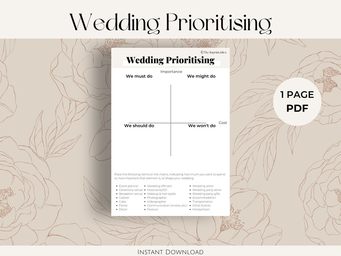 Wedding Prioritising PDF Printable | Instant Digital Download ...