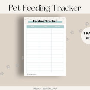 Pet Feeding Tracker PDF Printable | Instant Digital Download | Puppy ...