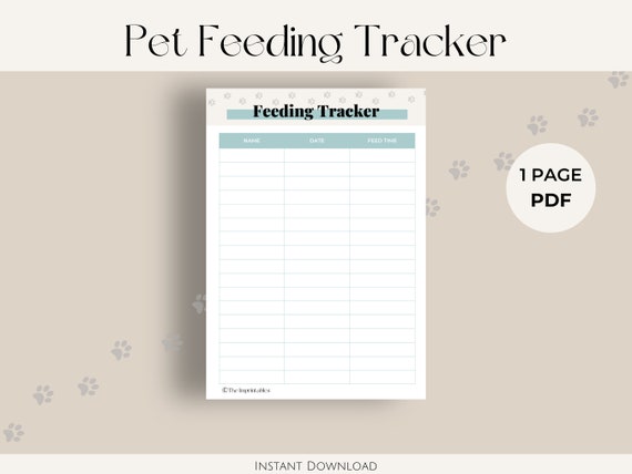Pet Feeding Tracker PDF Printable Instant Digital Download | Etsy