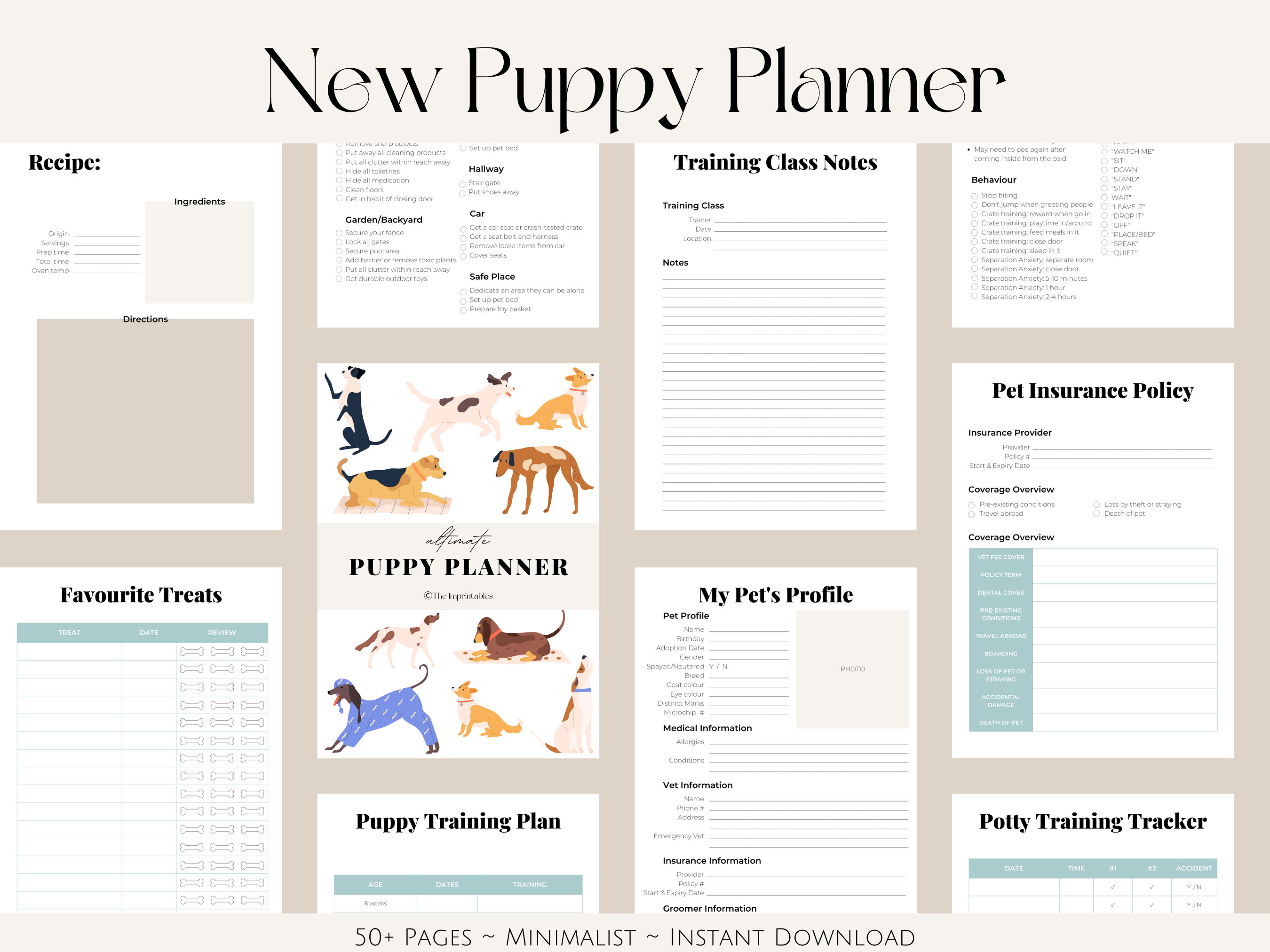 New Puppy BUNDLE Printable Instant Digital Download Pet Information ...