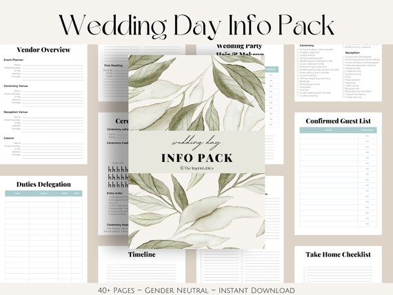 Wedding Day Info Pack Printable 40 Pages Instant Digital - Etsy