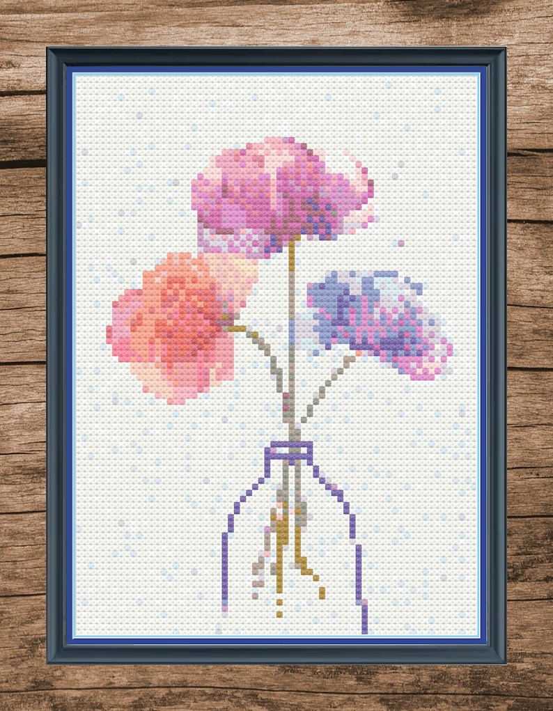 Watercolor Colorful Flowers in Vase Cross Stitch Pattern Instant ...