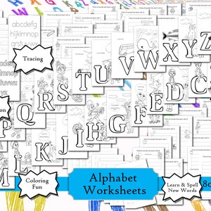 Alphabet Worksheets / Trace and Color Alphabet Writing Practice - Etsy
