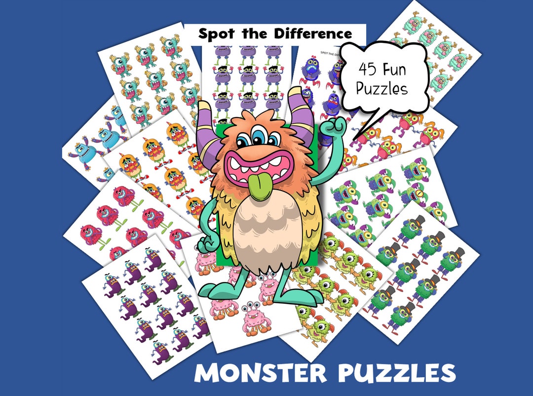 Monster Puzzles for Kids, Odd One Out, Spot the Difference, Printable ...