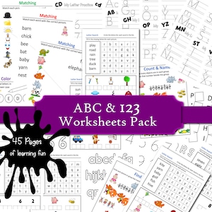 ABC & 123 Worksheets / Letters and Numbers Printables - Etsy