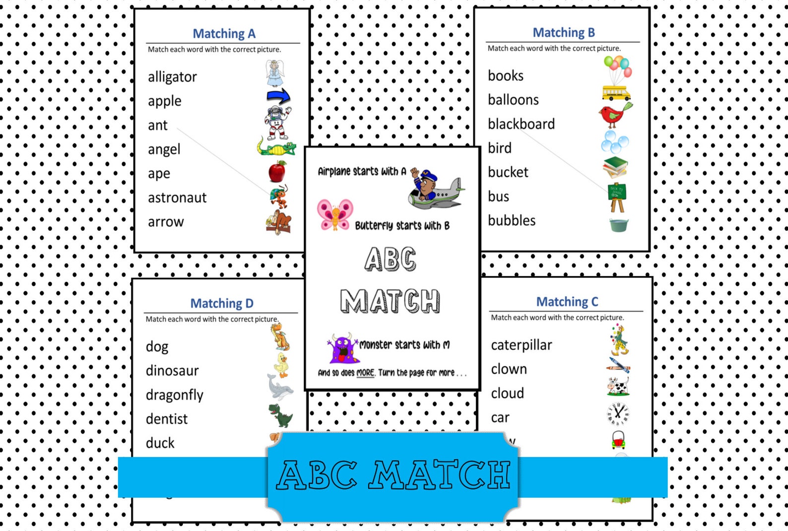 ABC Match Worksheets/kids Activity Pages/printable Classroom - Etsy