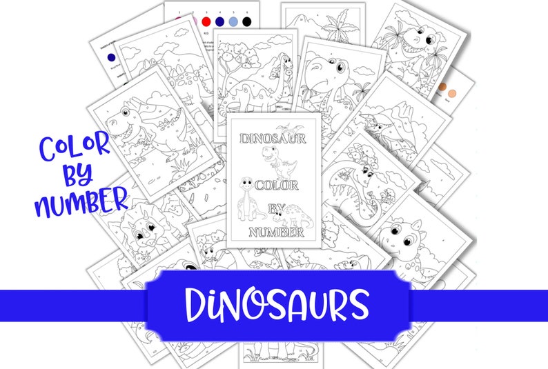 DINOSAUR COLOR by NUMBER Printable Coloring Book - Etsy