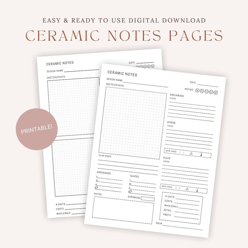Ceramic Notes, Pottery Journal, Printable Ceramic Journal, Ceramic Log ...