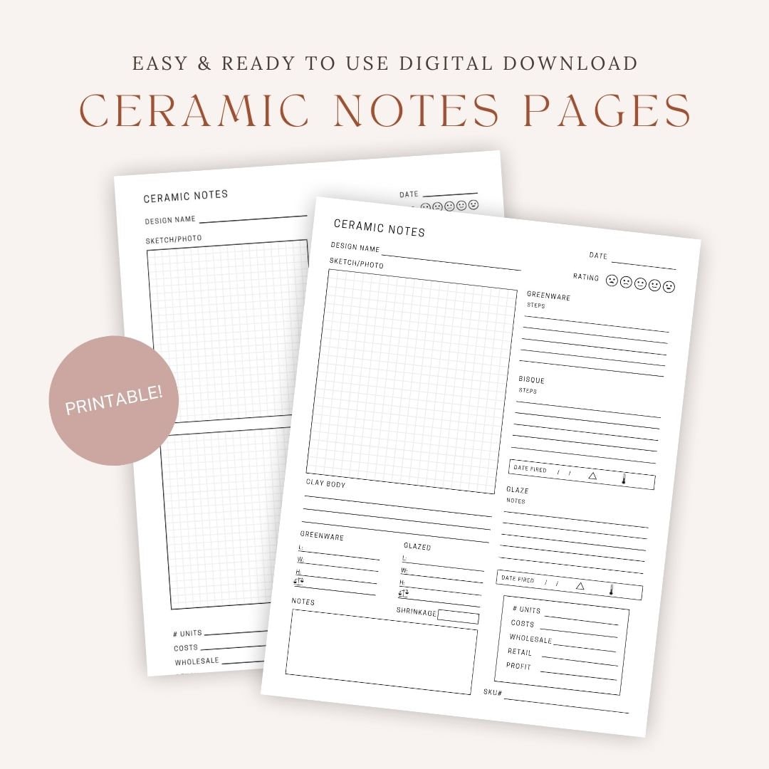 Ceramic Notes, Pottery Journal, Printable Ceramic Journal, Ceramic Log ...
