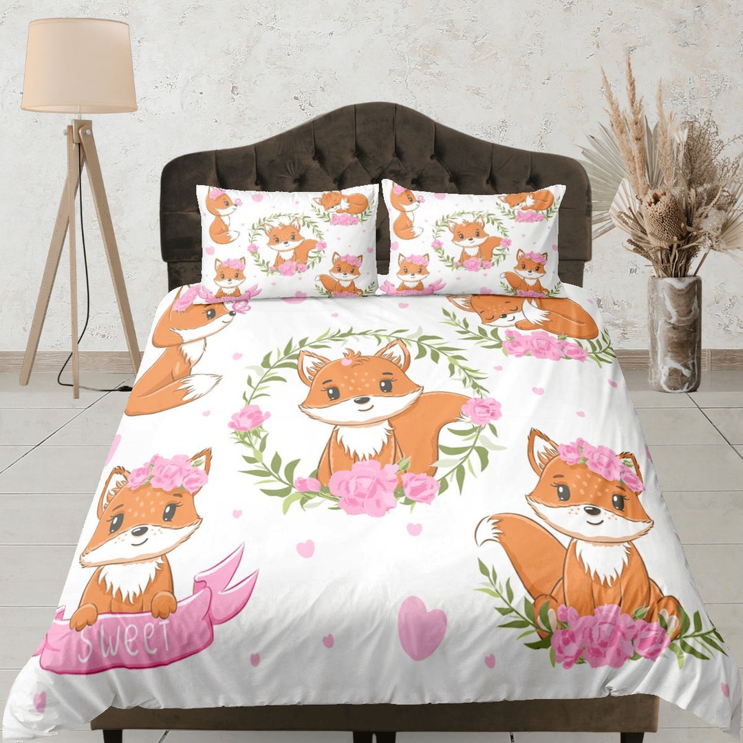 Floral Fox Cotton Duvet Cover Cute Quilt Cover, Girly Bedroom Bedding ...