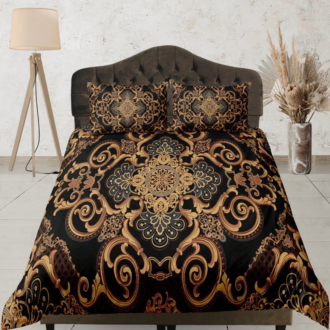 Bronze Mandala Art Cotton Duvet Cover Paisley Art Quilt Cover, Retro ...