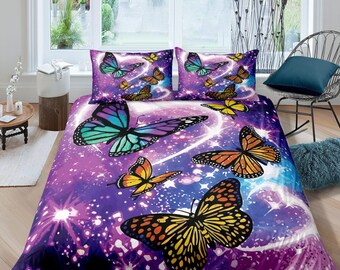 Purple Butterfly Bedding Set - Etsy