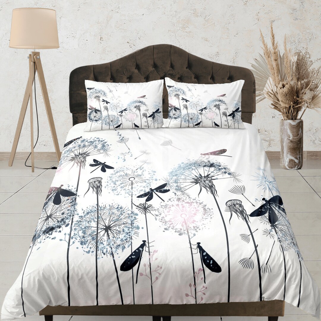 Dandelion Cotton Duvet Cover Dragonflies Quilt Cover, Retro Bedding Set ...