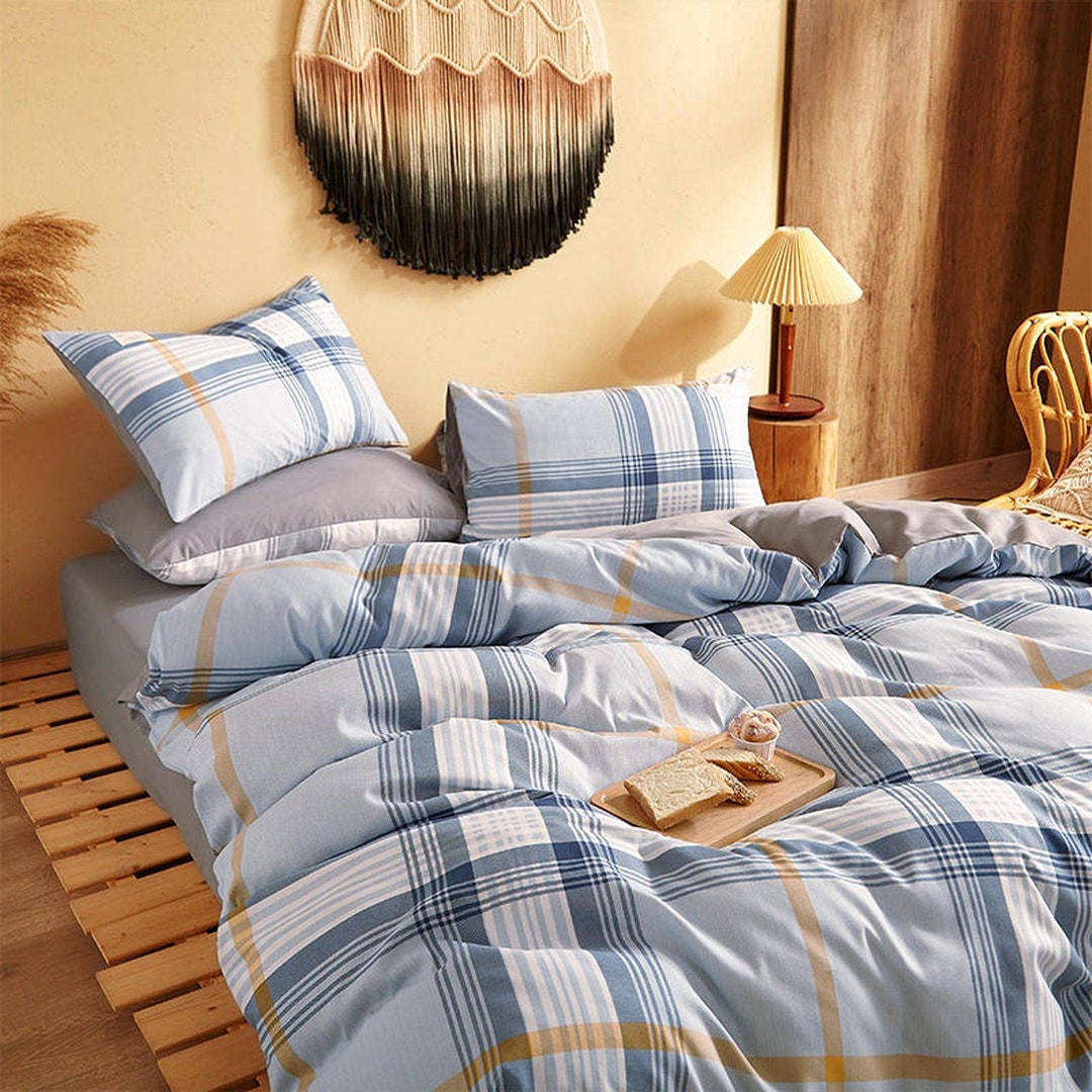 Buffalo Plaid Duvet Cover Set Blue Grey Plaid Bedding Set - Etsy