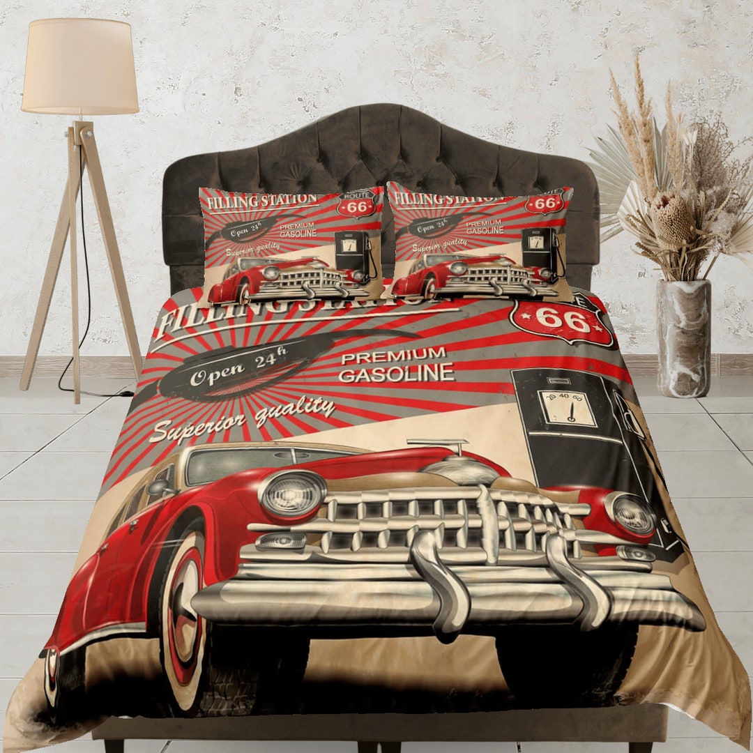 Vintage Car Cotton Duvet Cover Classic Quilt Cover, Retro Bedding Set ...