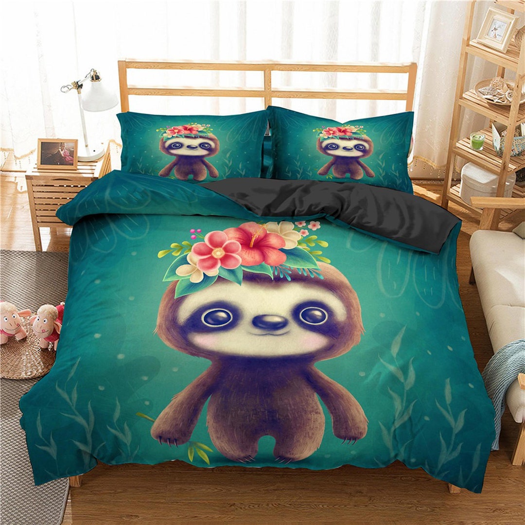 Cute Baby Sloth With Hibiscus Flower Headdress Duvet Cover, Kids ...