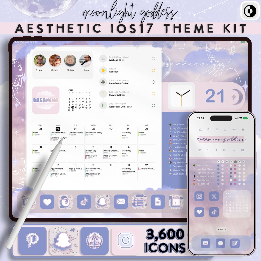 Aesthetic Ios18 Moon Goddess Theme Kit & iPhone Icons | Purple iPhone ...