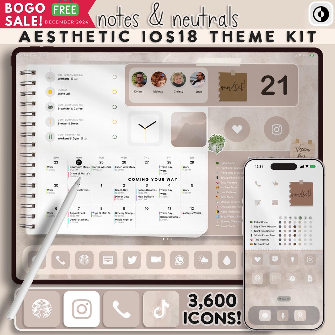 Neutral Ios18 Theme Pack for iPad & iPhone | 3,600 Biege iPhone Icons ...