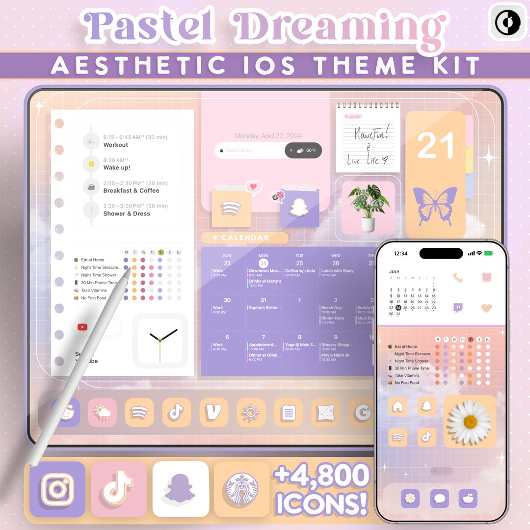 Y2K Pastel Aesthetic Ios 17 Theme Kit | Neutral Pastel iPad Theme ...