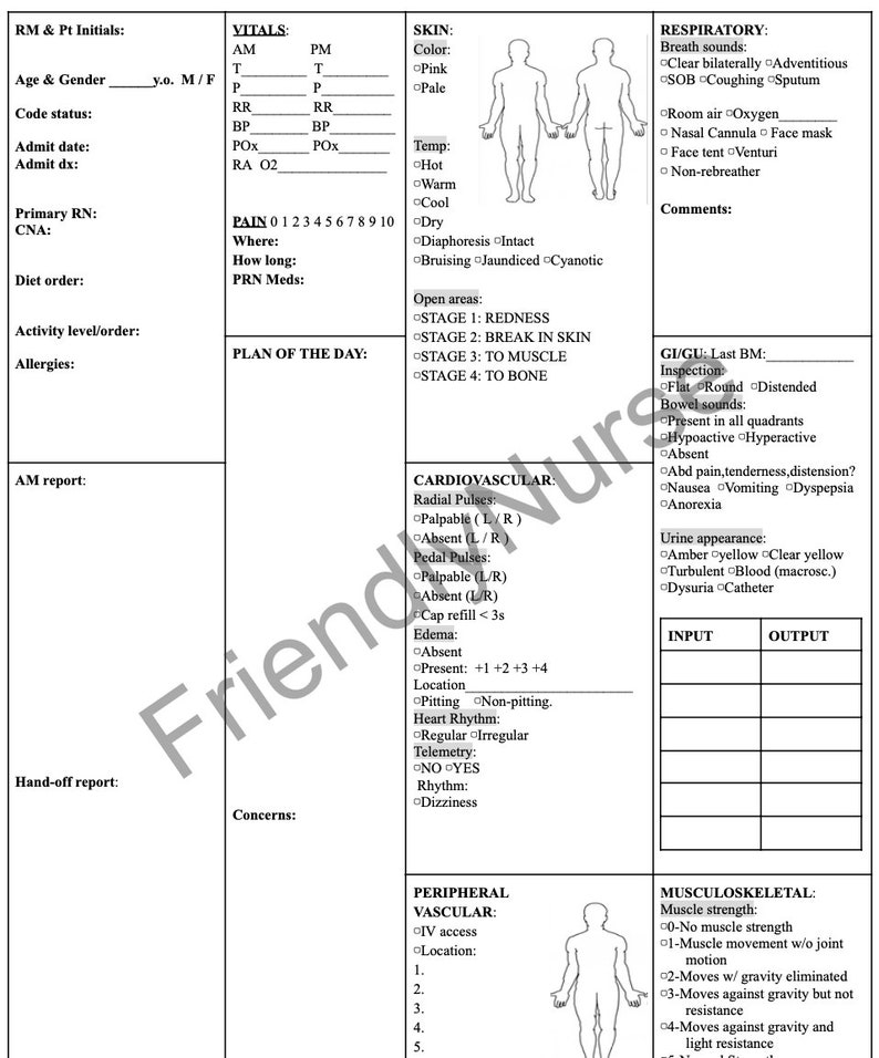 DETAILED Nurse Report Sheet Nursing School - Etsy