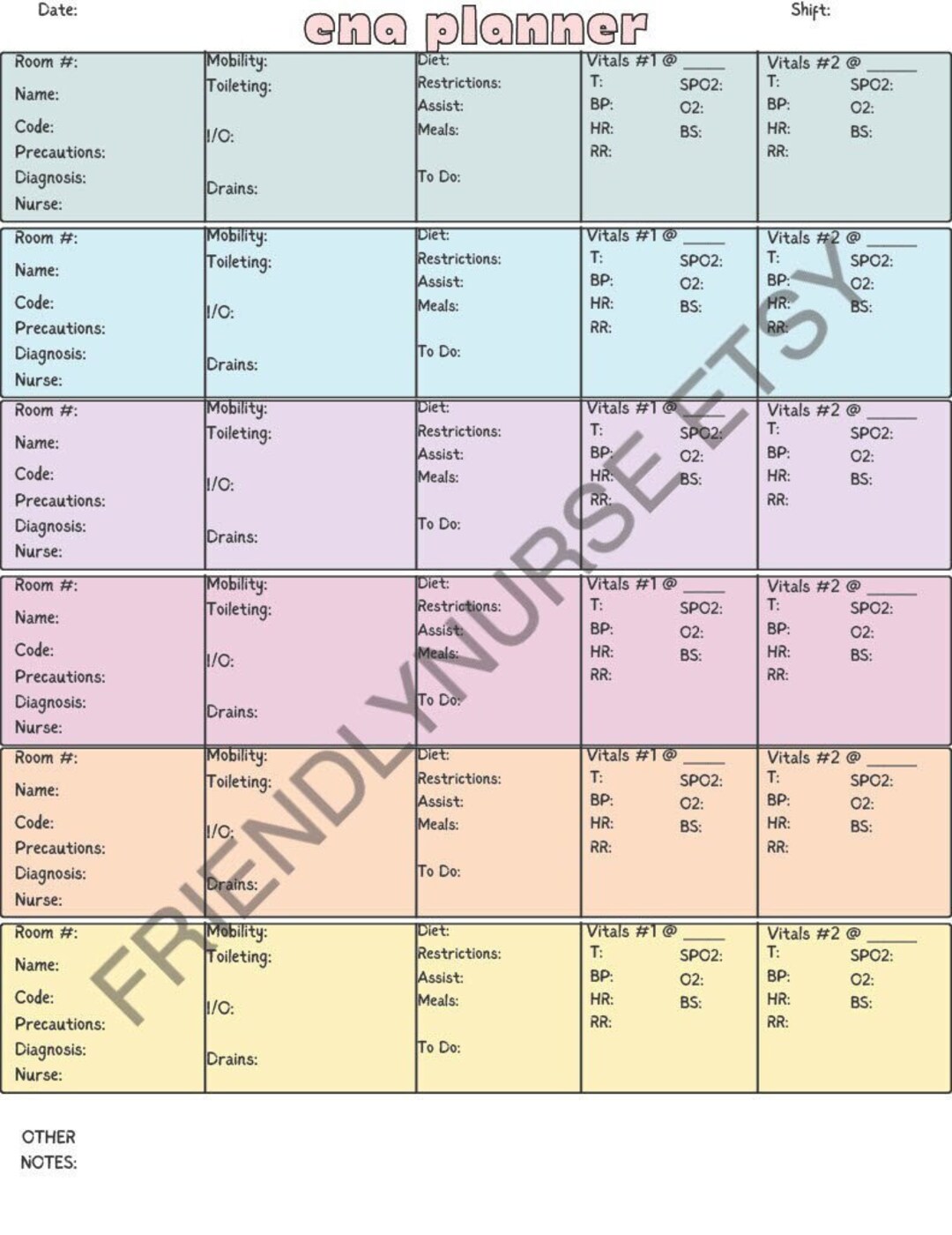CNA Shift Report Sheet | Certified Nursing Assistant Brain Sheet for 6 ...