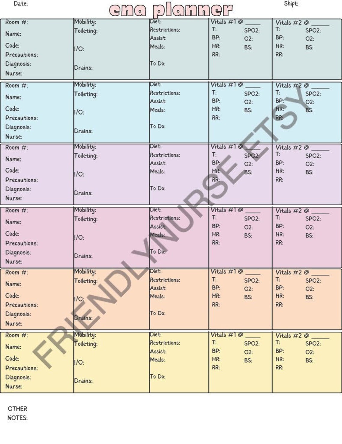 CNA Shift Report Sheet Certified Nursing Assistant Brain Sheet for 6 ...
