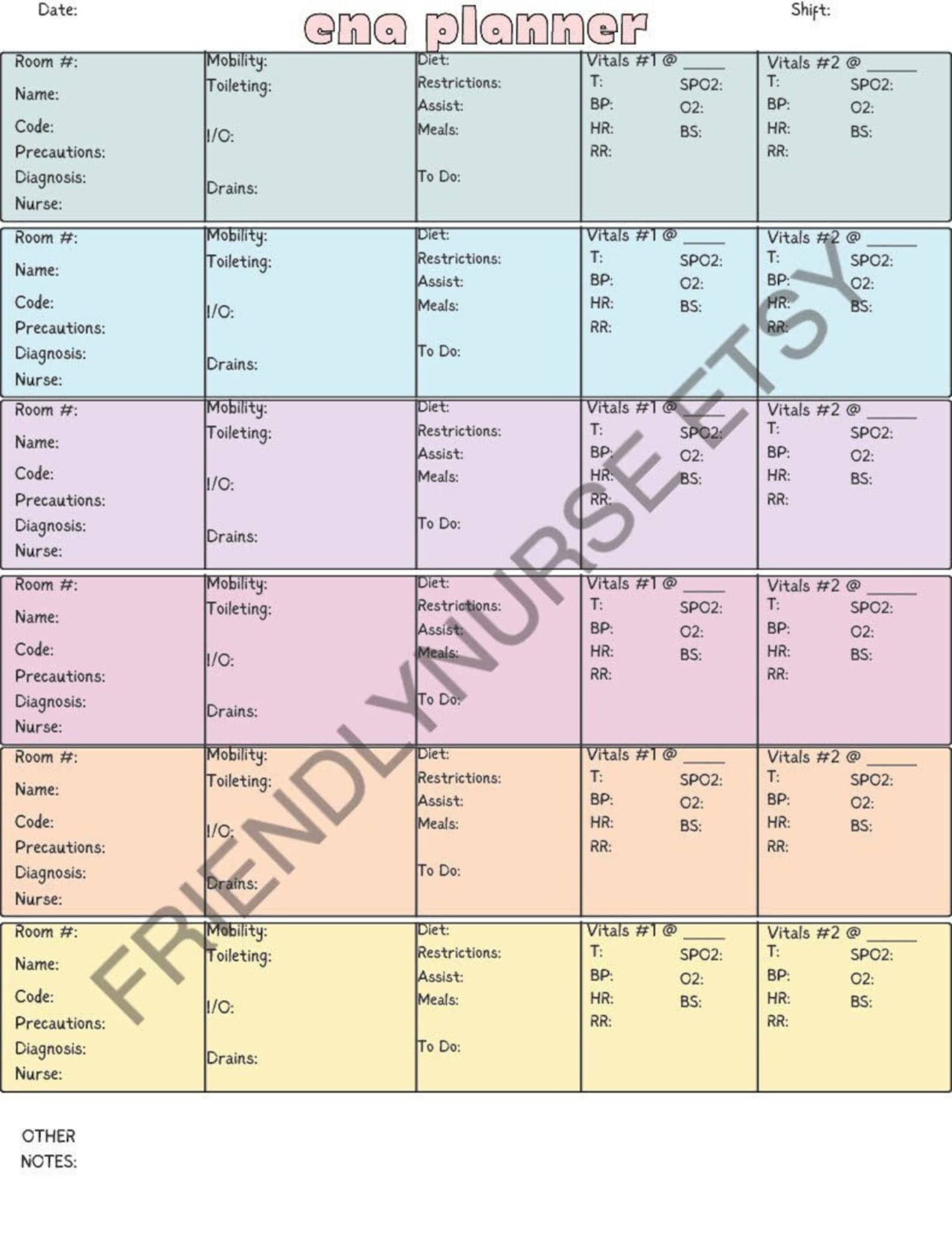 CNA Shift Report Sheet | Certified Nursing Assistant Brain Sheet for 6 ...