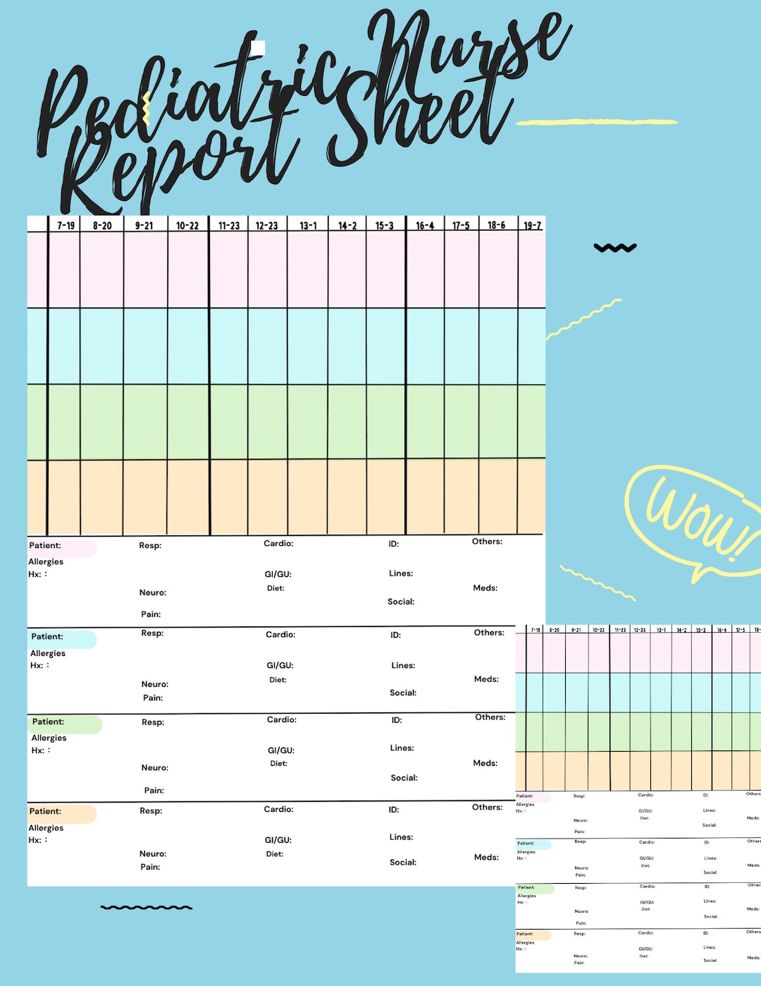 Pediatric Nurse Report Sheet for 4 Patients, Pediatrics Nurse Brain, Peds Nurse, Day & Night ...