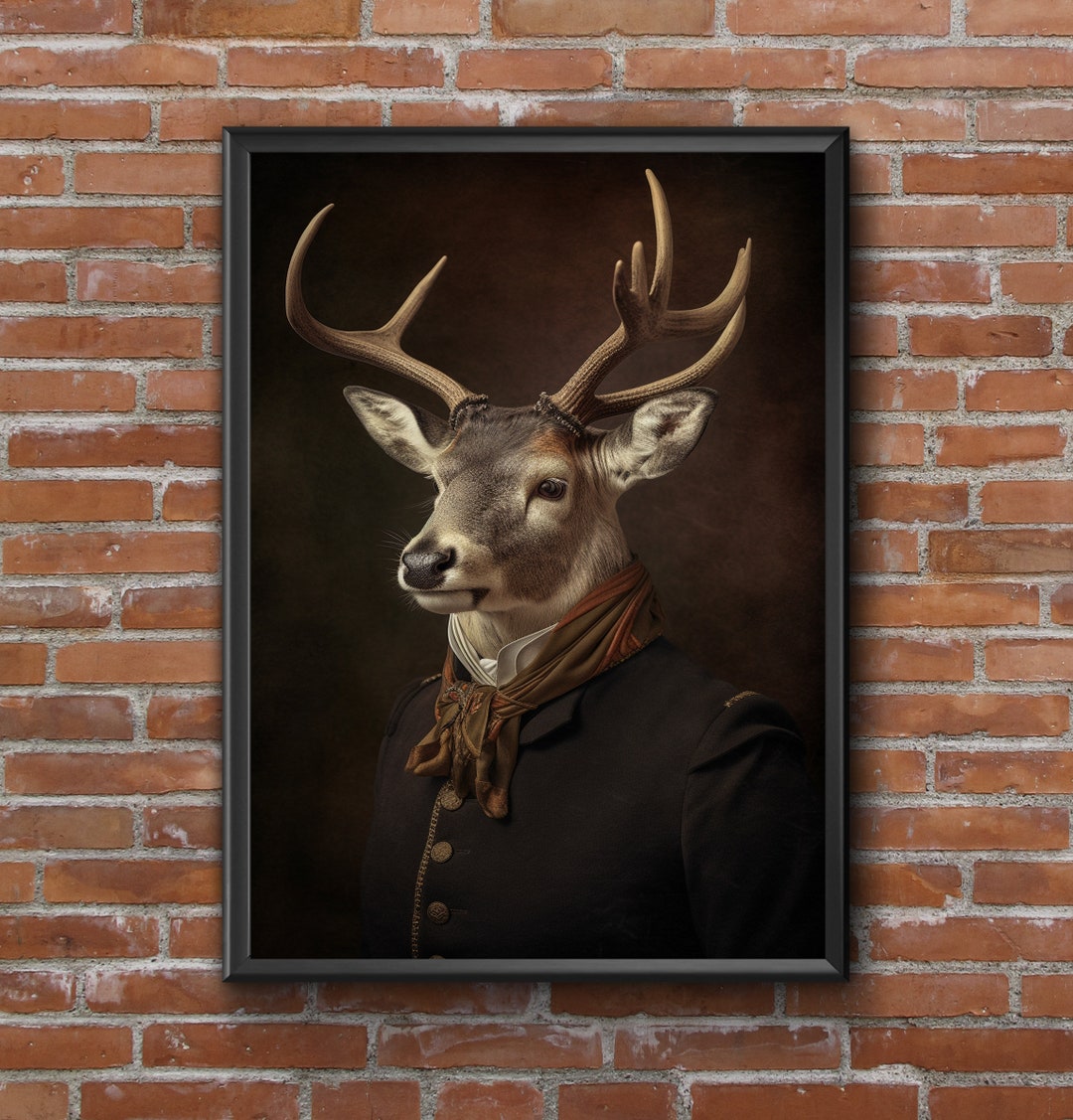 Stag Portrait, Animal Dressed as a Human, Admiral Suit Art A4 Print ...