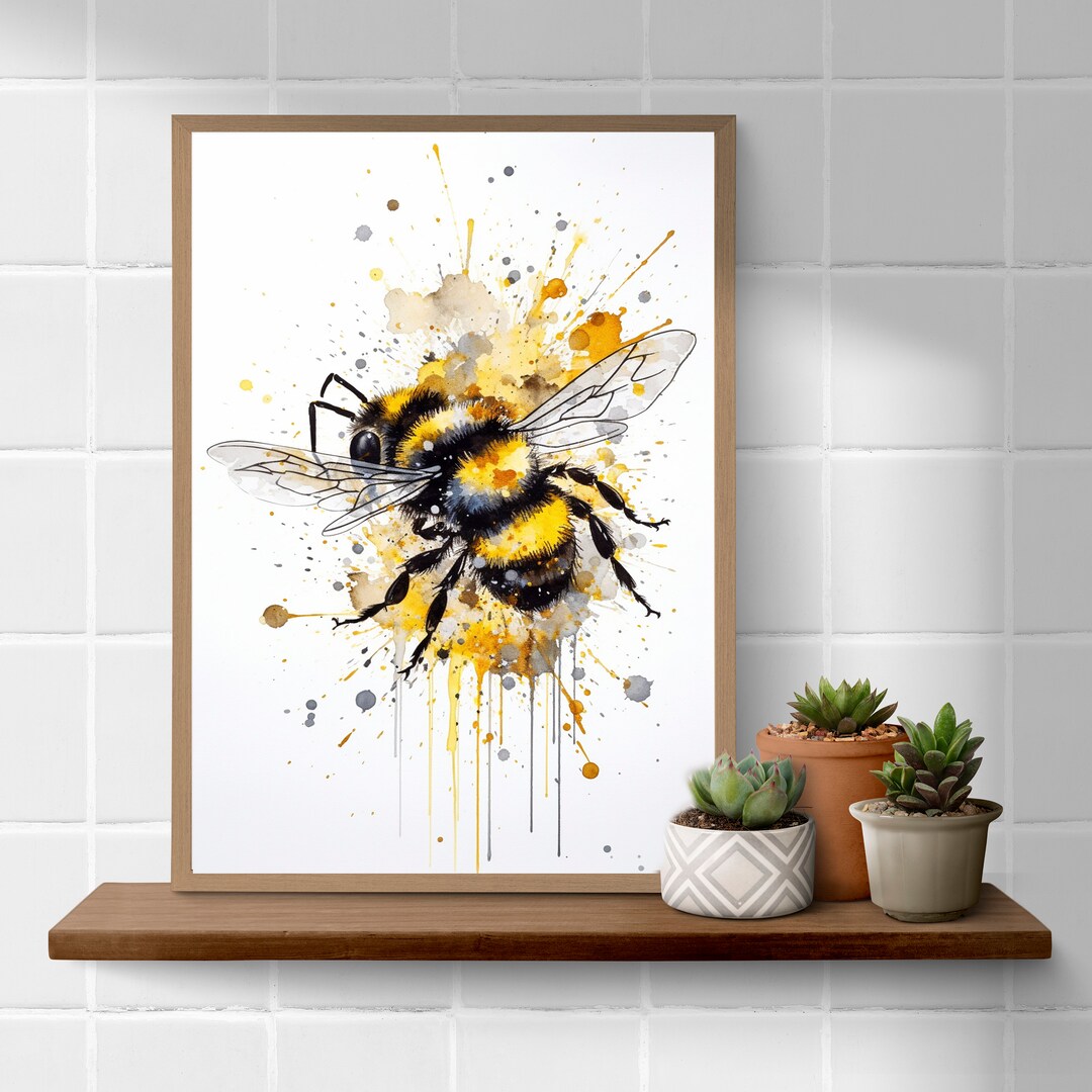 Bumble Bee Watercolour Splash Art Modern A4 Print - Etsy