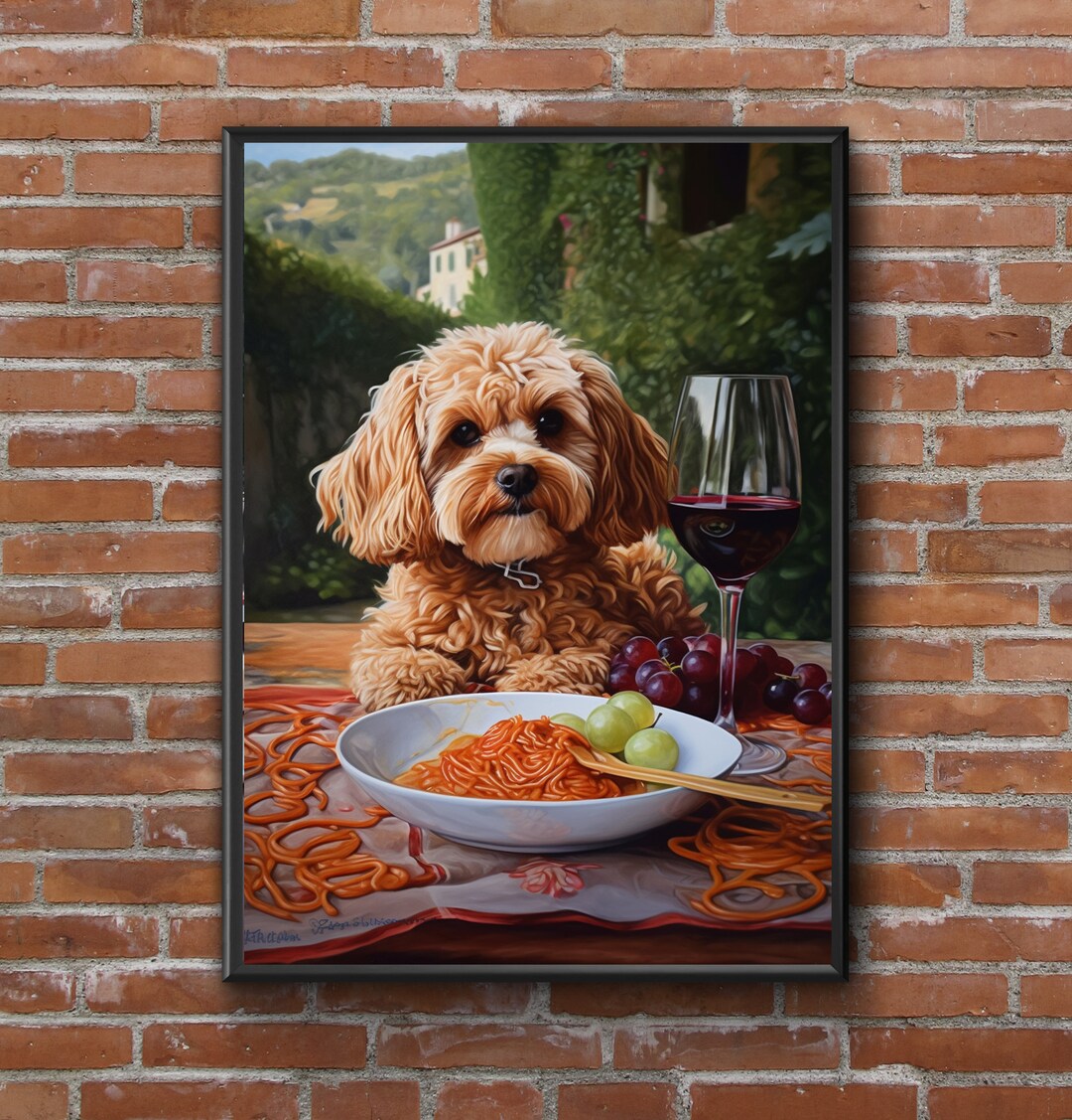 Italy Inspired Cavapoo Dog Eating Spaghetti Funny A4 Art - Etsy