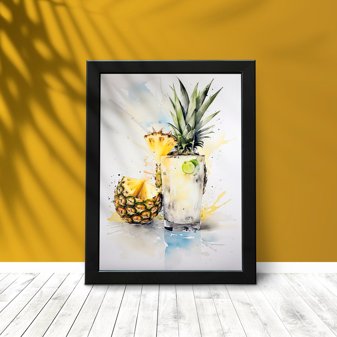 Pina colada ananas verre cocktail moderne splash art impression A4 ...