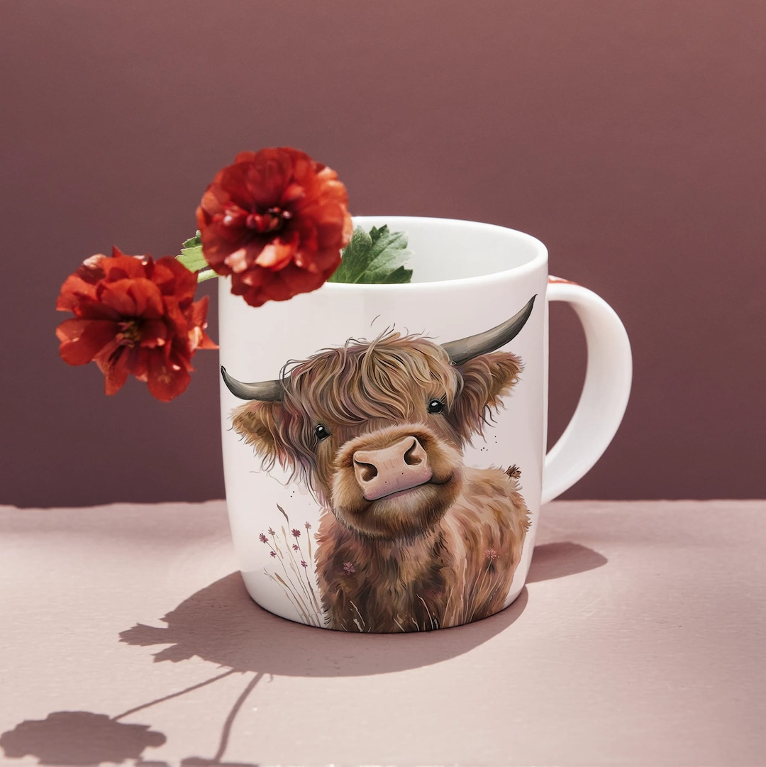Highland Cow Mug 11oz - Rustic Farmhouse Kitchenware - Cozy Hot Beverage Holder - Ideal ...