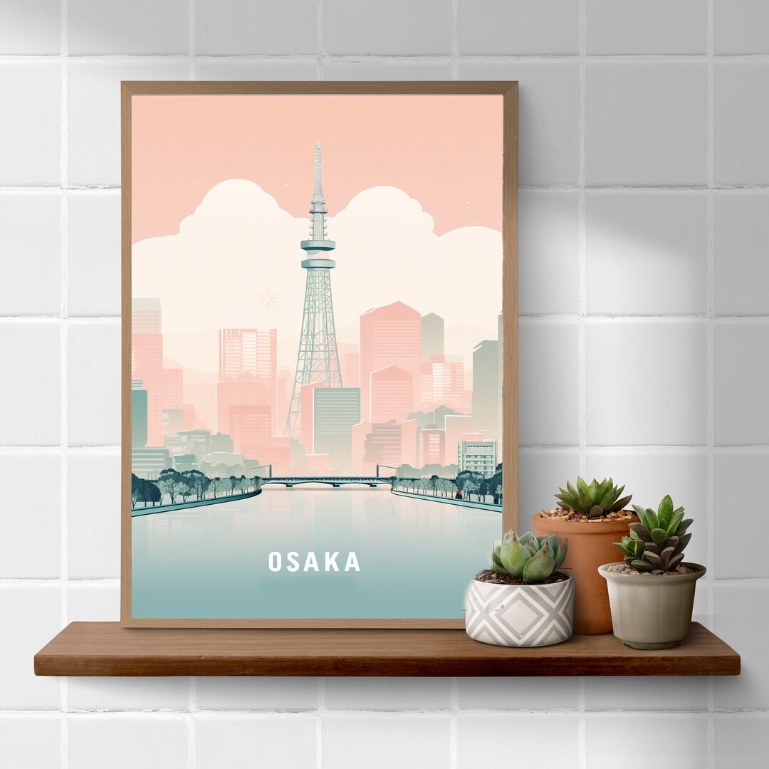 Osaka Pastel Travel Art, Skyline Poster, Home Decor ...