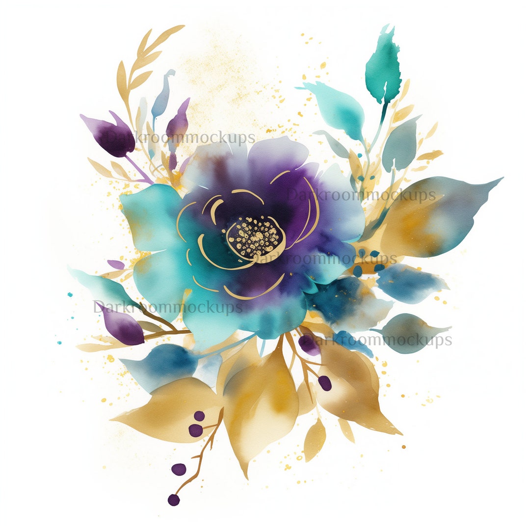 10 Purple and Teal Flower Png - Printable Flower Clipart - High Quality ...