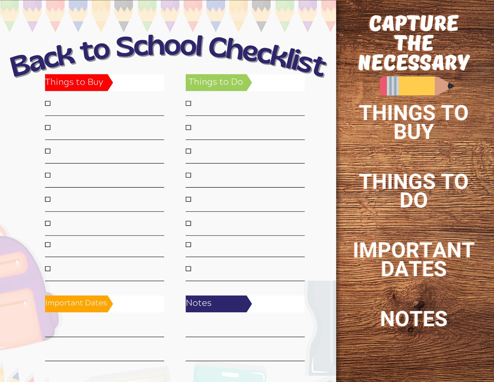 Back to School Checklist Template Instant Download Blank - Etsy