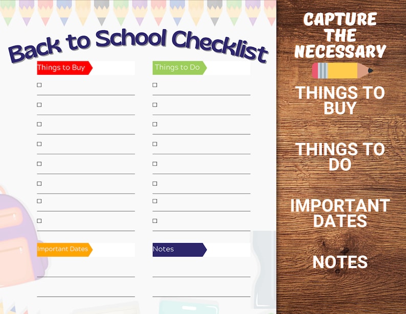 Back to School Checklist Template | Instant Download | Blank Checklist ...