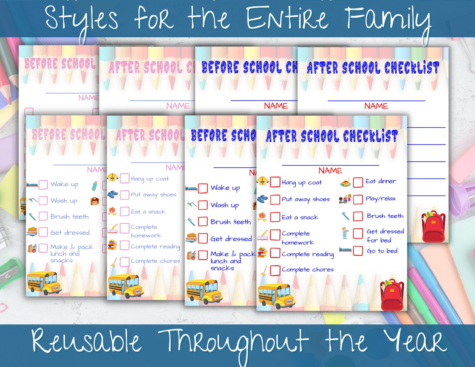 Printable Before and After School Checklist | 2 Different Styles | Pink ...