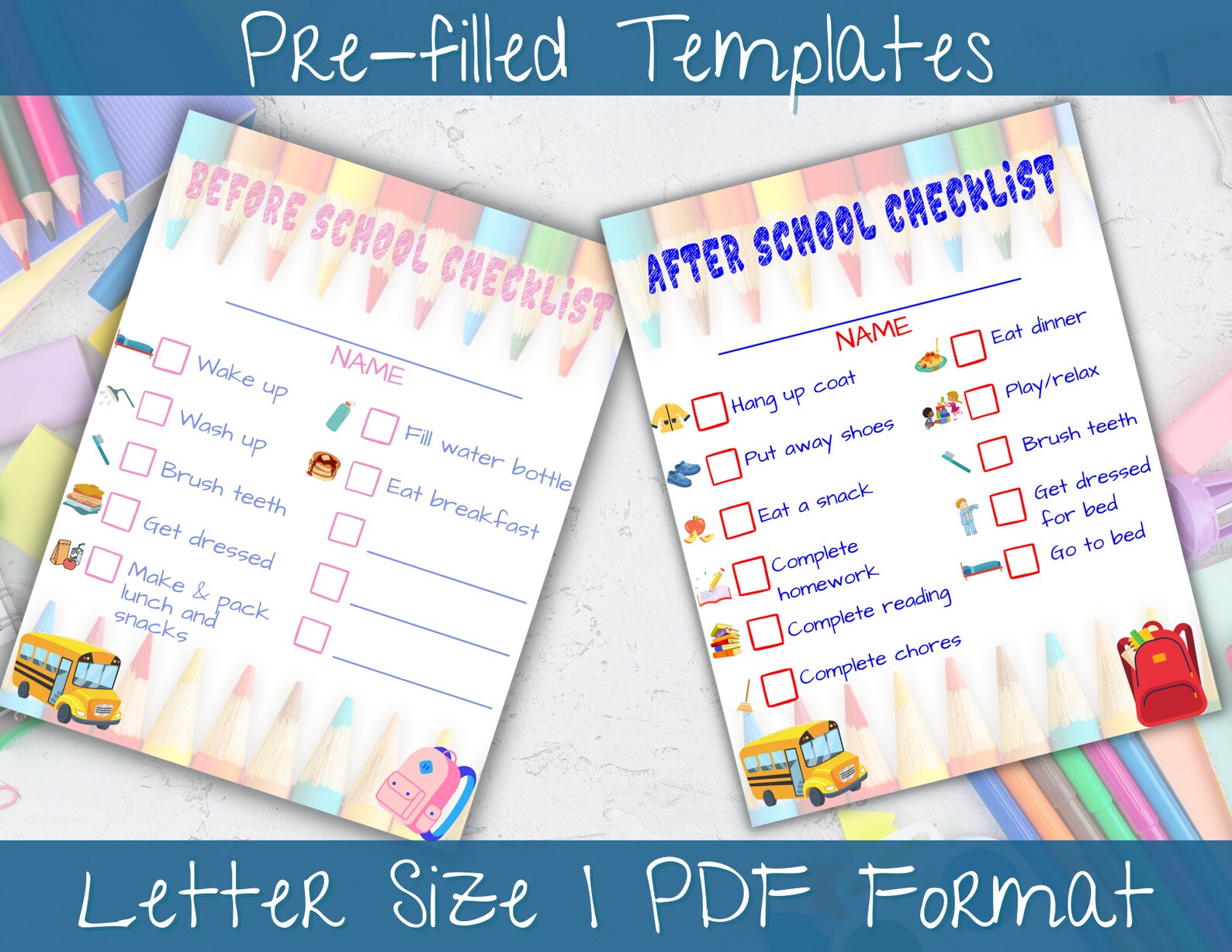 Printable Before and After School Checklist | 2 Different Styles | Pink ...