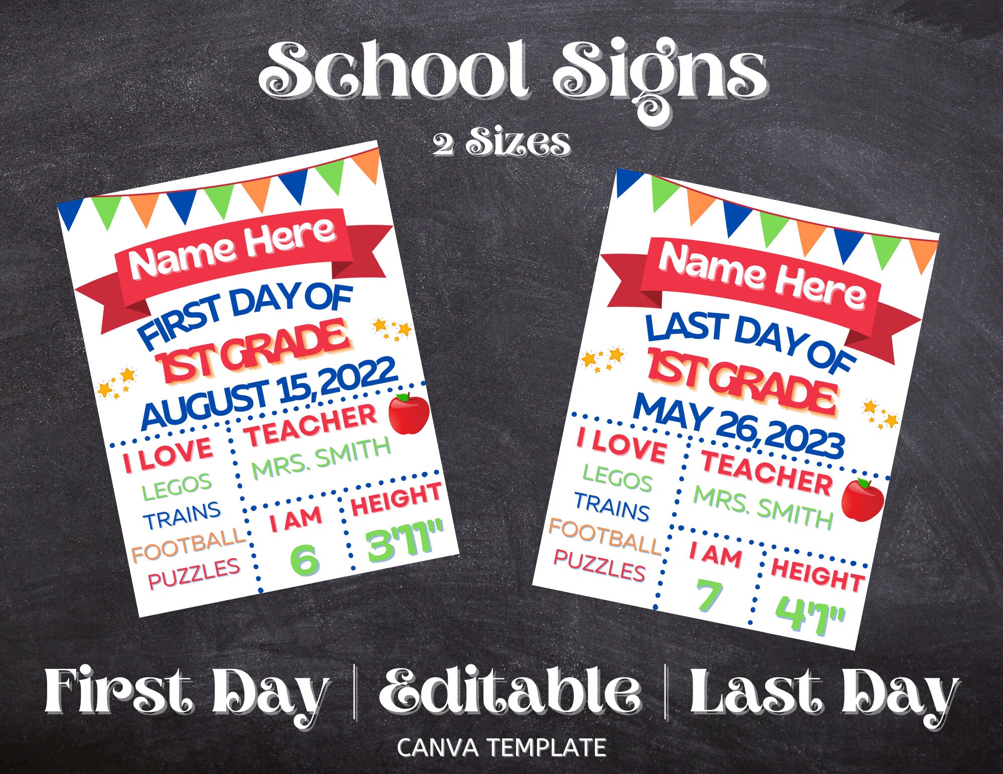 Editable First Day of School and Last Day of School Sign Bundle | Back ...